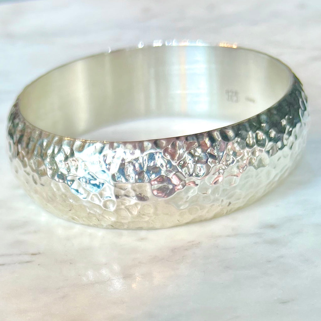 Curved Hammered Silver Bangle – Audrey Bull Narberth